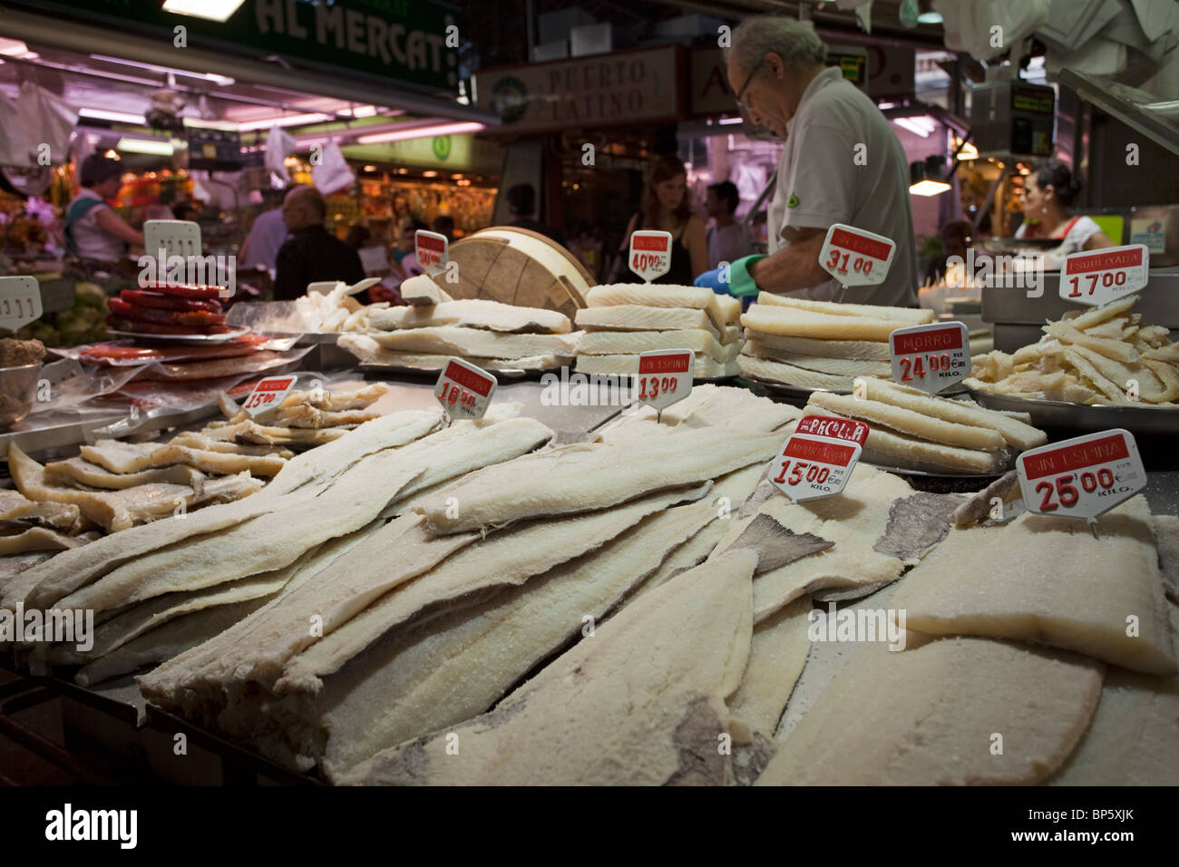 Barcelona market selling dried cod Stock Photo - Alamy