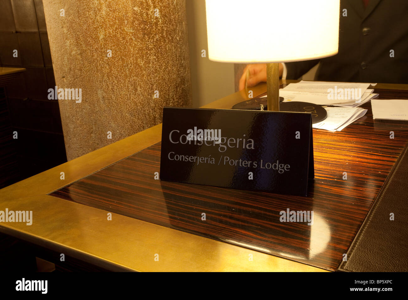 Barcelona Porter's Lodge sign at reception desk Stock Photo - Alamy