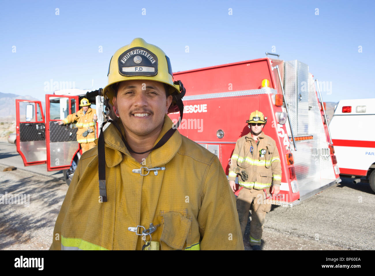 Fire fighter talking hi-res stock photography and images - Alamy