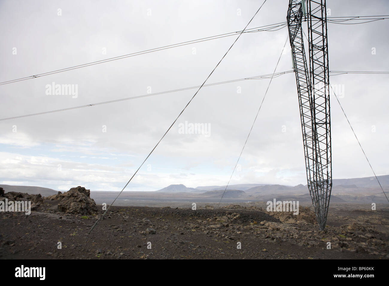 Power lines and pylons in the interior highlands of Iceland Stock Photo ...