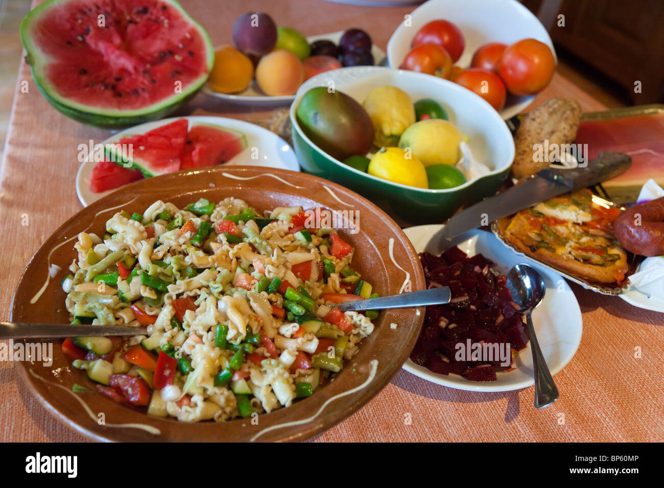 Food pasta lunch table Stock Photo - Alamy