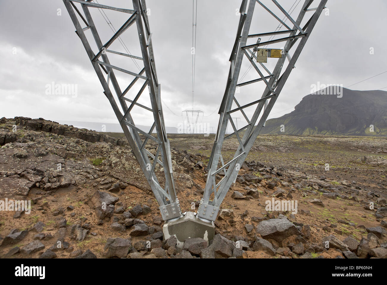 Power lines and pylons in the interior highlands of Iceland Stock Photo ...