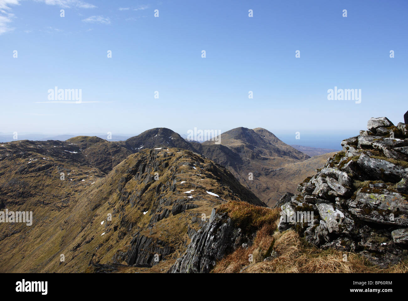 Looking along the ridge of Druim Fiaclach towards the Corbetts of Sgurr ...