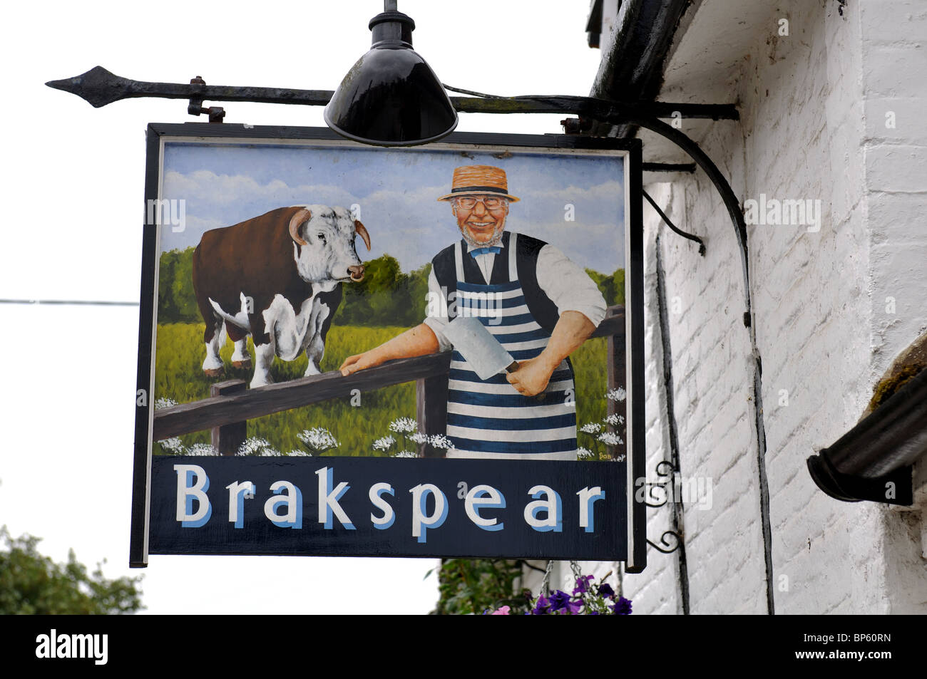 The Bull and Butcher pub sign, Turville, Buckinghamshire, England, UK ...