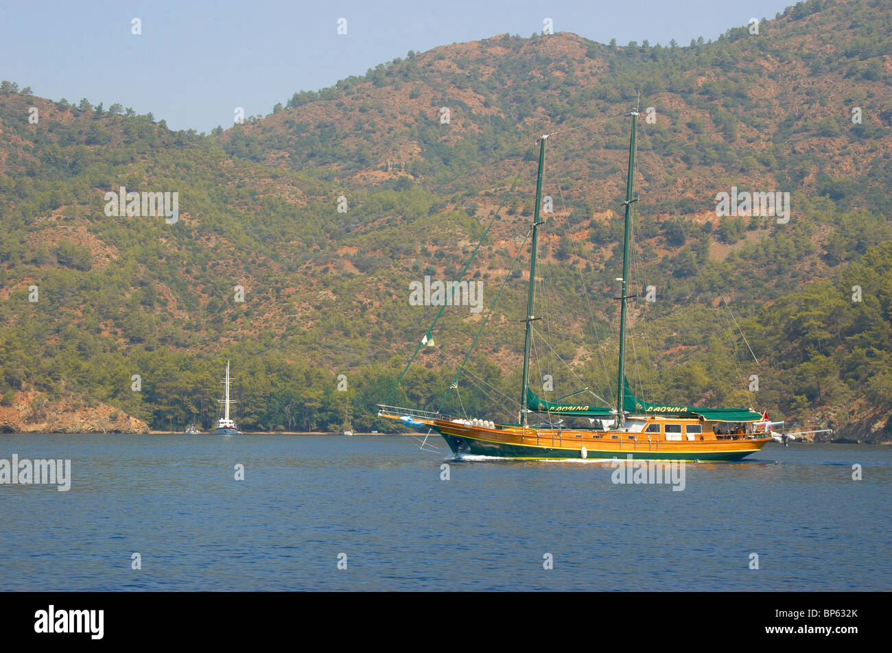 a sail boat in a bay in turkey Stock Photo - Alamy
