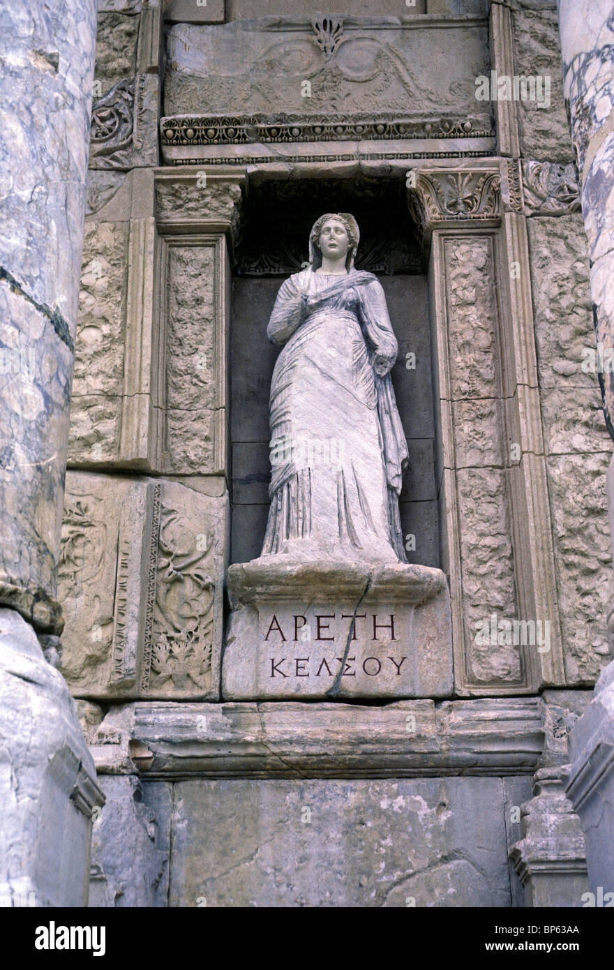 statue of Arete, statue, Arete, valor, facade of Celsus Library, Celsus ...