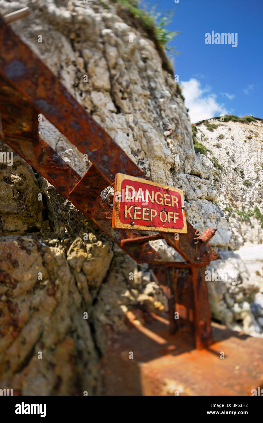 Very corroded and delapidated steps going up a chalk cliff is Freshwate ...