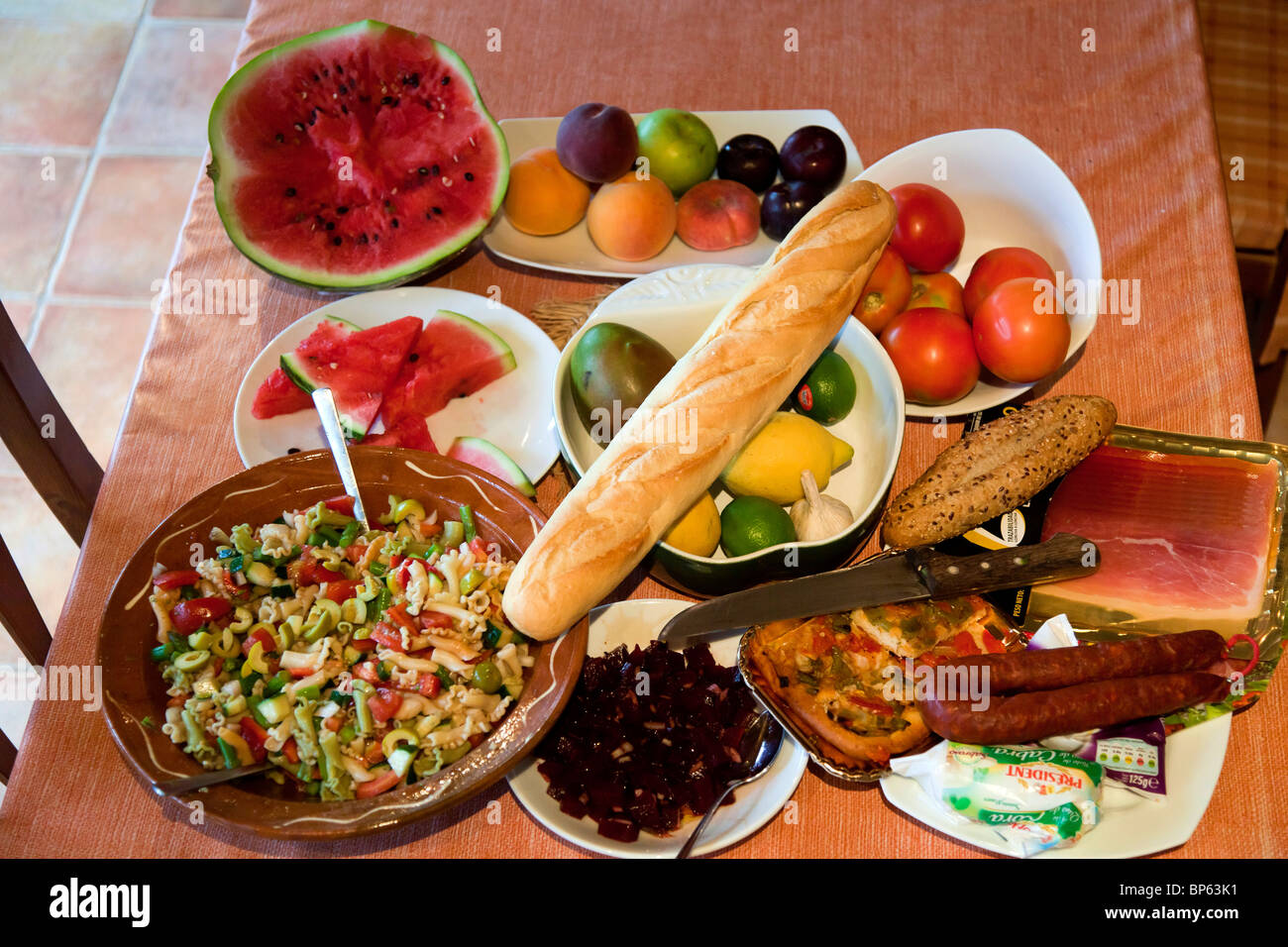 Food pasta lunch table Stock Photo - Alamy