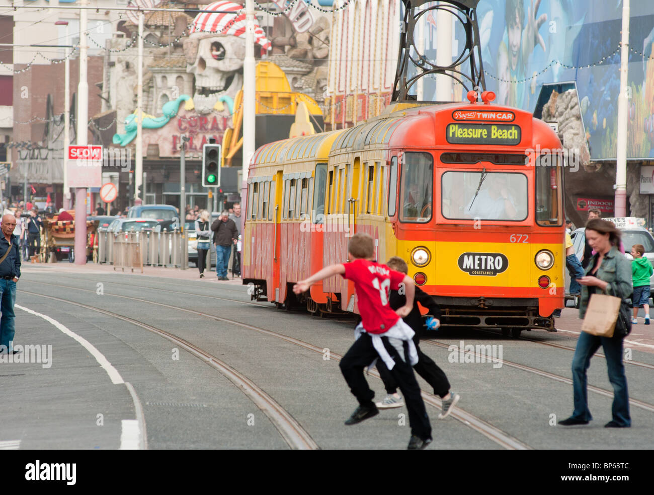 Blackpool street scene, England Stock Photo - Alamy