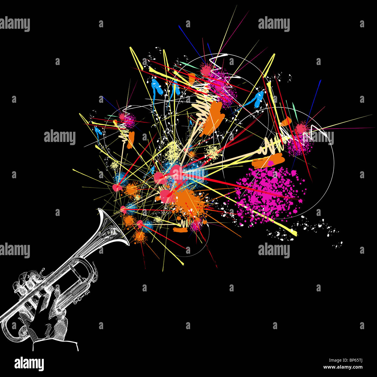 trumpet with colorful abstract decoration Stock Photo - Alamy