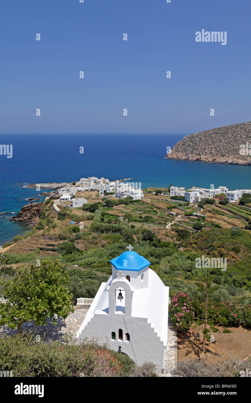 church overlooking the village of Apolonas, Island of Naxos, Cyclades ...