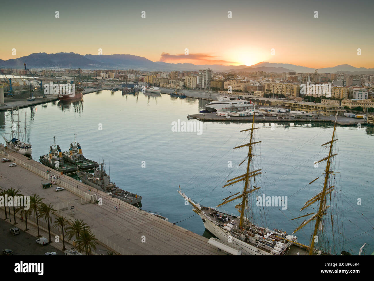 DISTANT FOREST FIRE VIEWED FROM MALAGA HARBOUR Stock Photo - Alamy