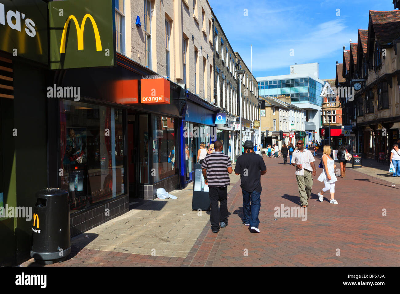A Row of mobile phone shops and Macdonalds on Tavern Street Ipswich ...
