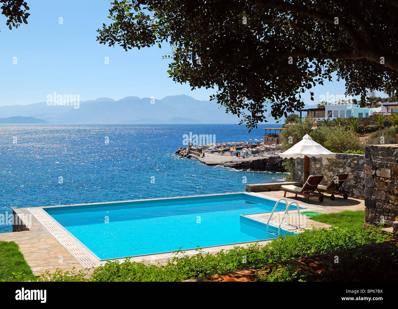 Swimming pool at luxury villa, Crete, Greece Stock Photo - Alamy