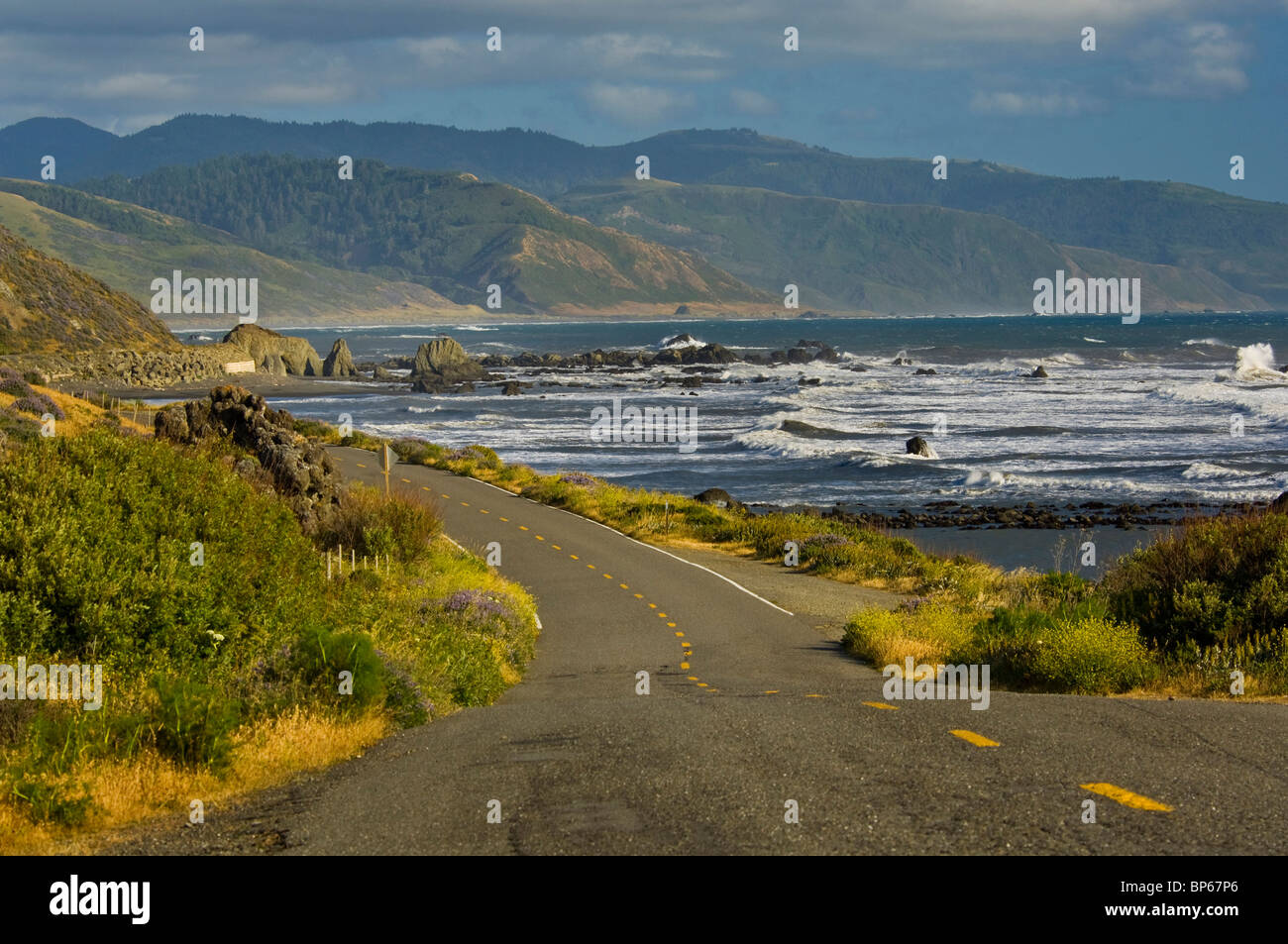 The Mattole Road along the ocean at the Lost Coast near Cape Mendocino ...