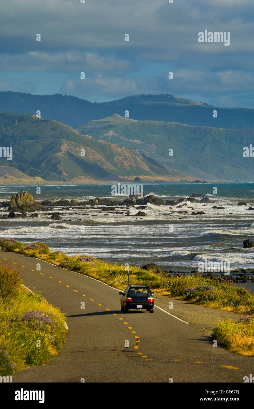 The Mattole Road along the ocean at the Lost Coast near Cape Mendocino ...