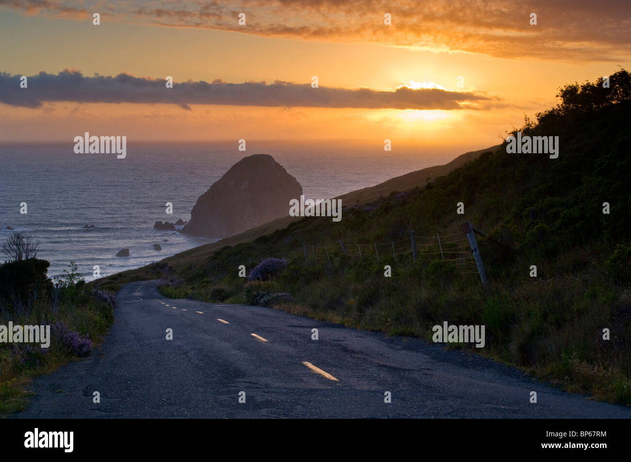 Sunset over the Mattole Road, at westernmost point of paved road in the ...