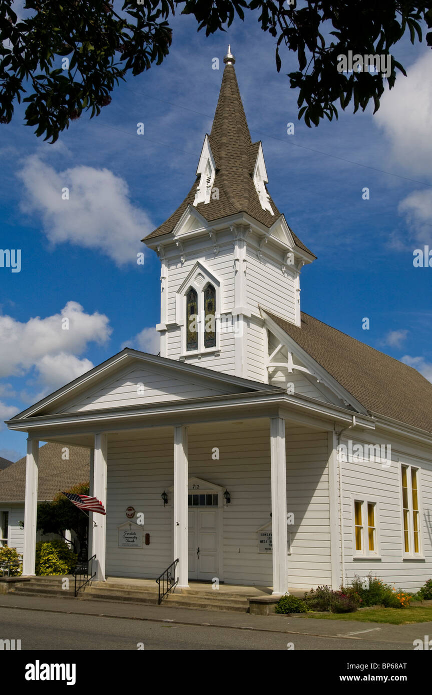 Old style church and steeple in downtown Ferndale, Humboldt County ...