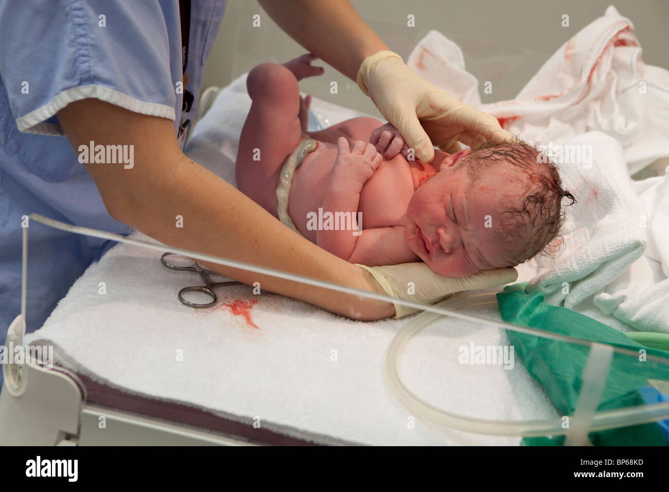 Newborn baby being examined by medical staff Stock Photo - Alamy