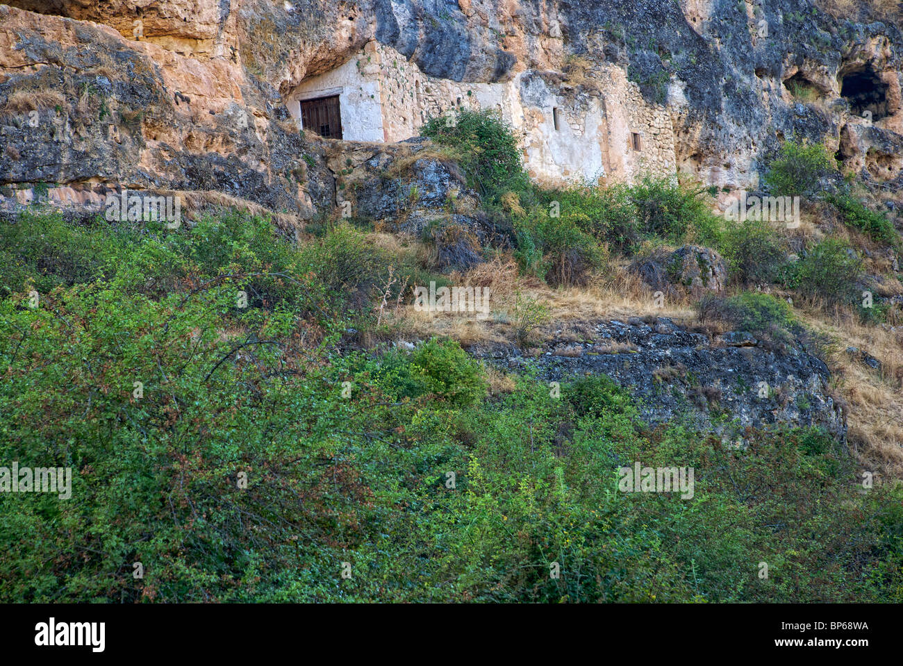 Rupestre Chapel of Santiaguito. Piron River Canyon. Segovia province ...