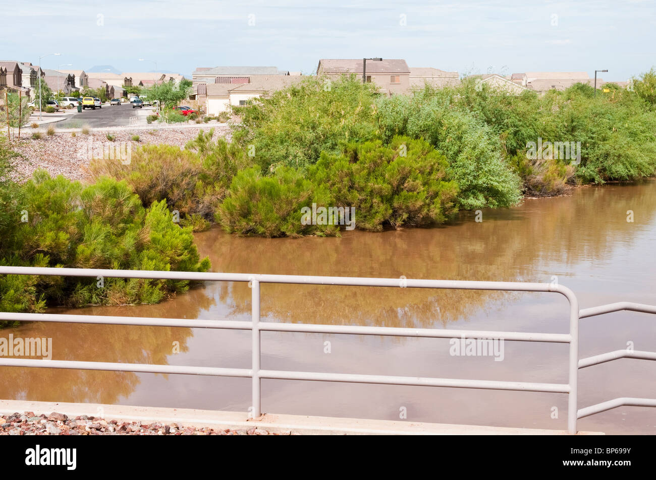Storm water is collected in runoff basins in a residential area Stock ...