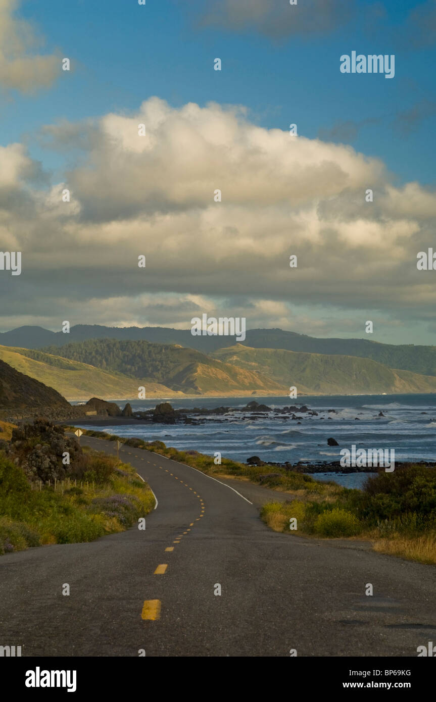 The Mattole Road along the ocean at the Lost Coast near Cape Mendocino ...