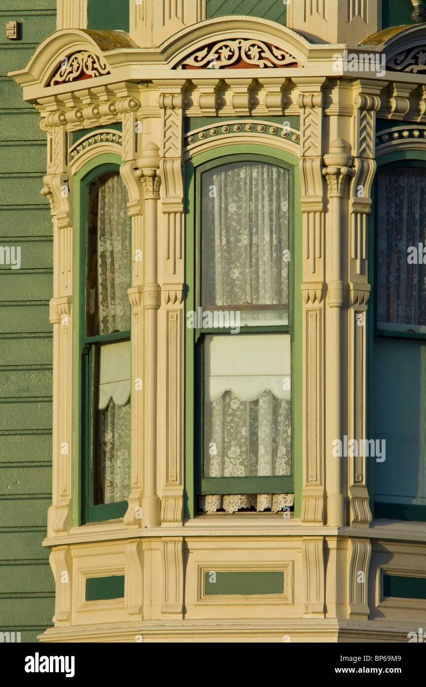 Detail of Victorian era rococo on The Victorian Inn, in downtown ...