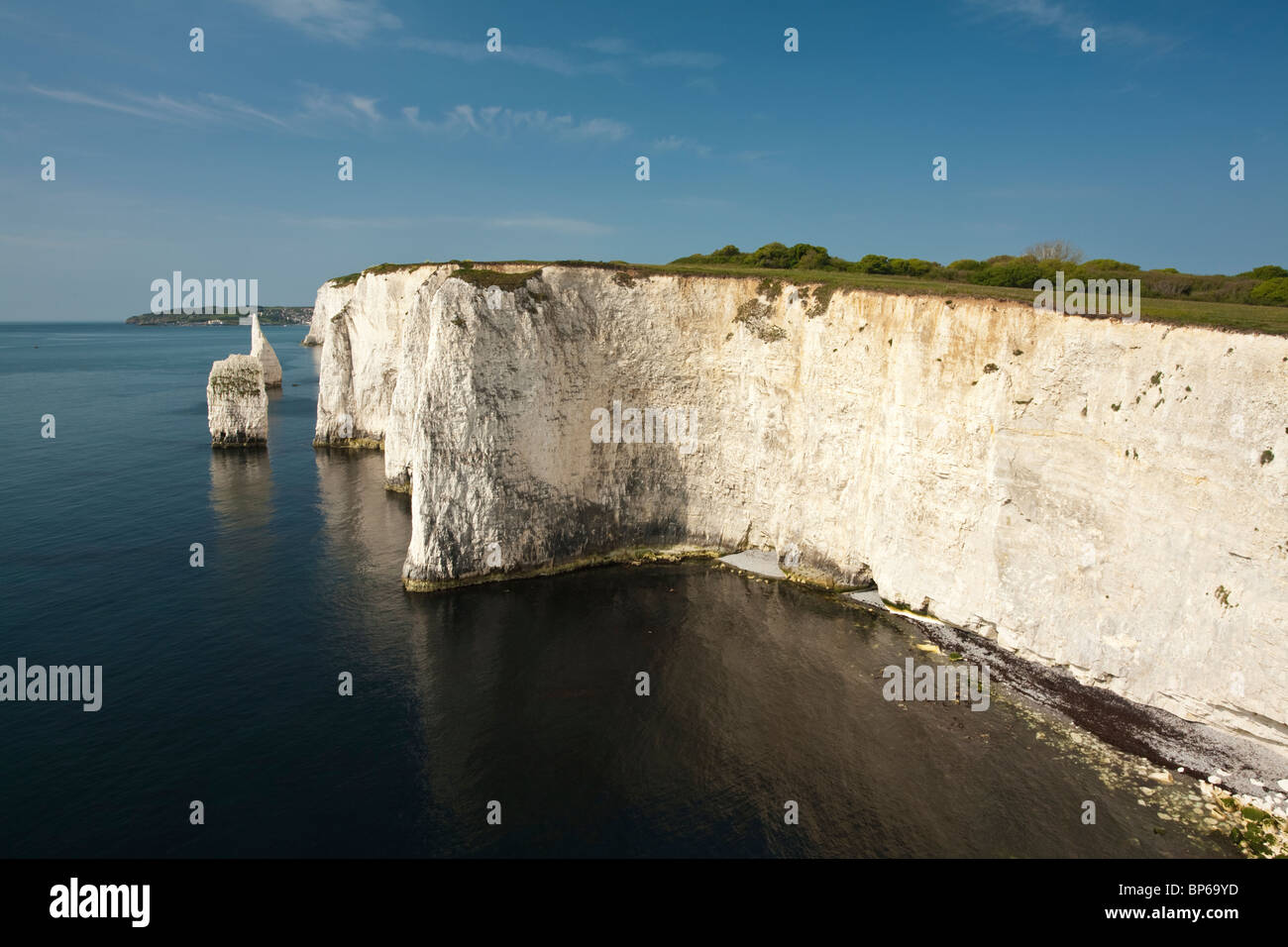 Rock stacks and chalk cliffs on Dorset's coast close to Old Harry Rocks ...