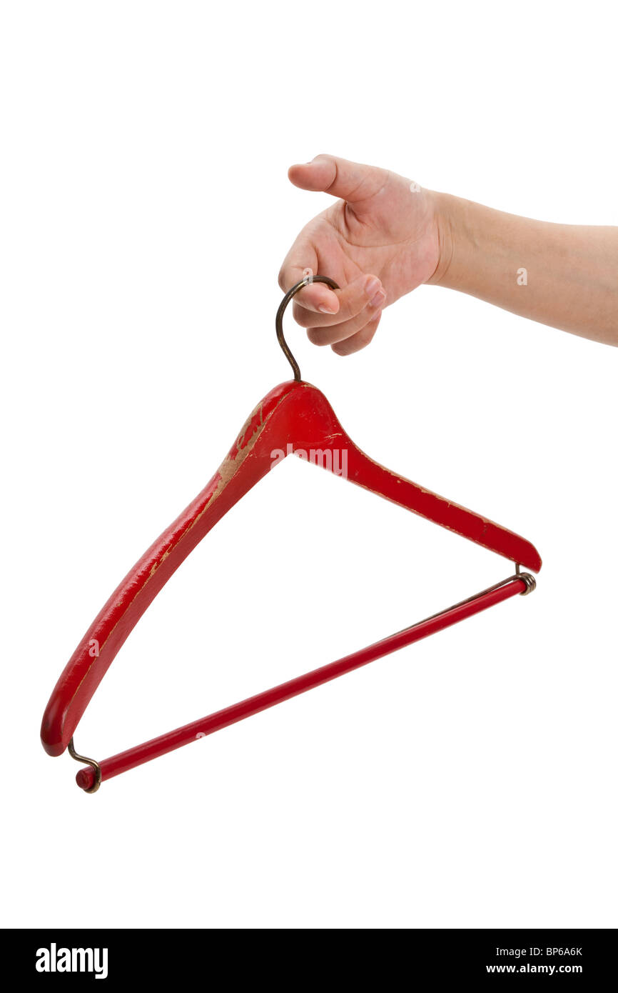 Red Wood Hanger with white background Stock Photo - Alamy
