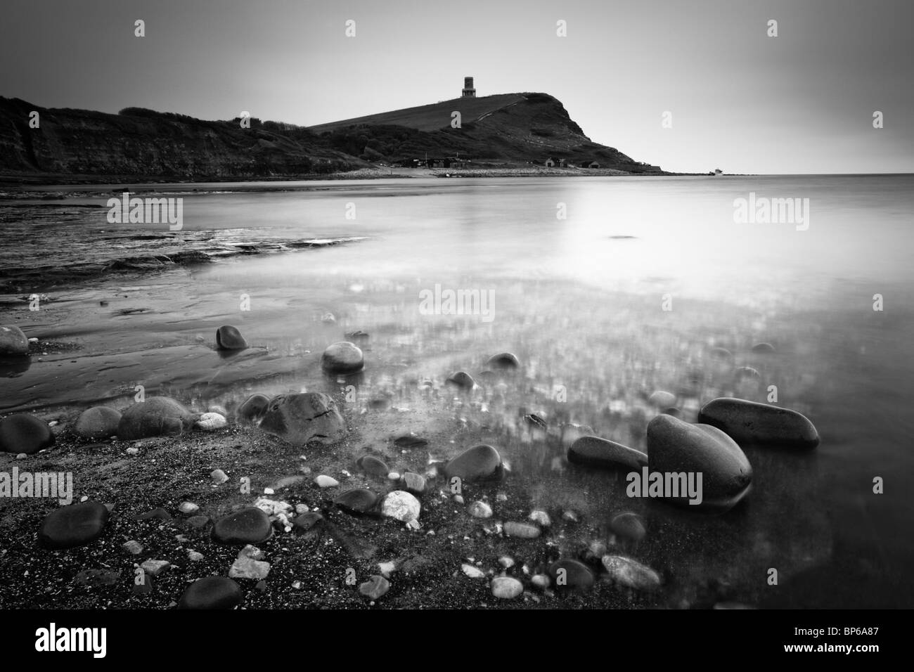 Kimmeridge beach and ledges looking towards Clavell Tower, Dorset, Uk ...