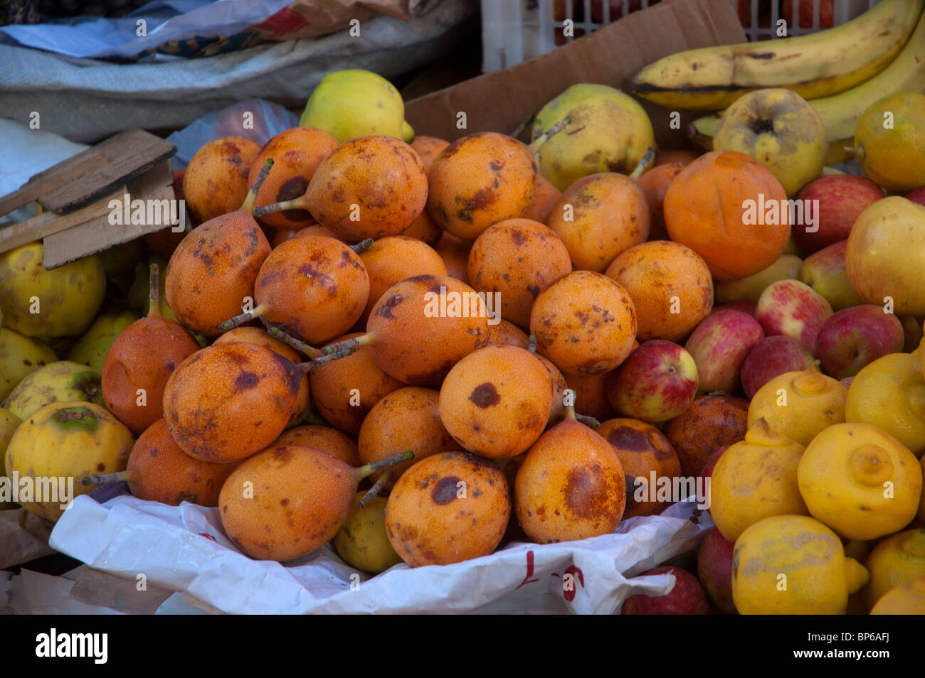 Granadilla fruit for sale, in the market in Arequipa, Peru Stock Photo ...