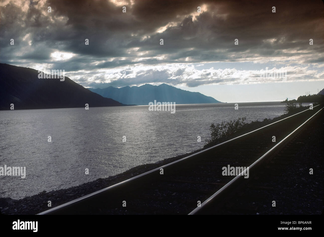Alaska landscape with railway tracks and dramatic sky Stock Photo - Alamy