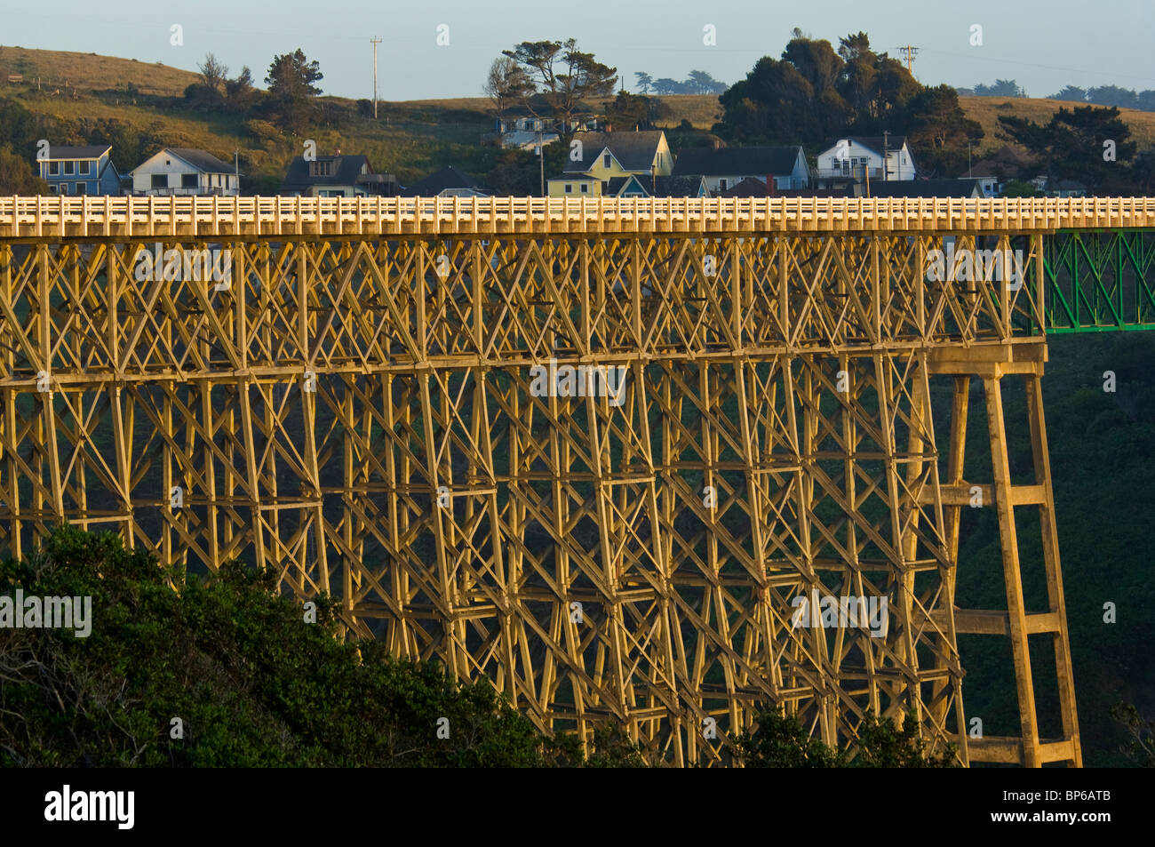 Sunset light on the trestle Bridge over the Albion River, Albion ...