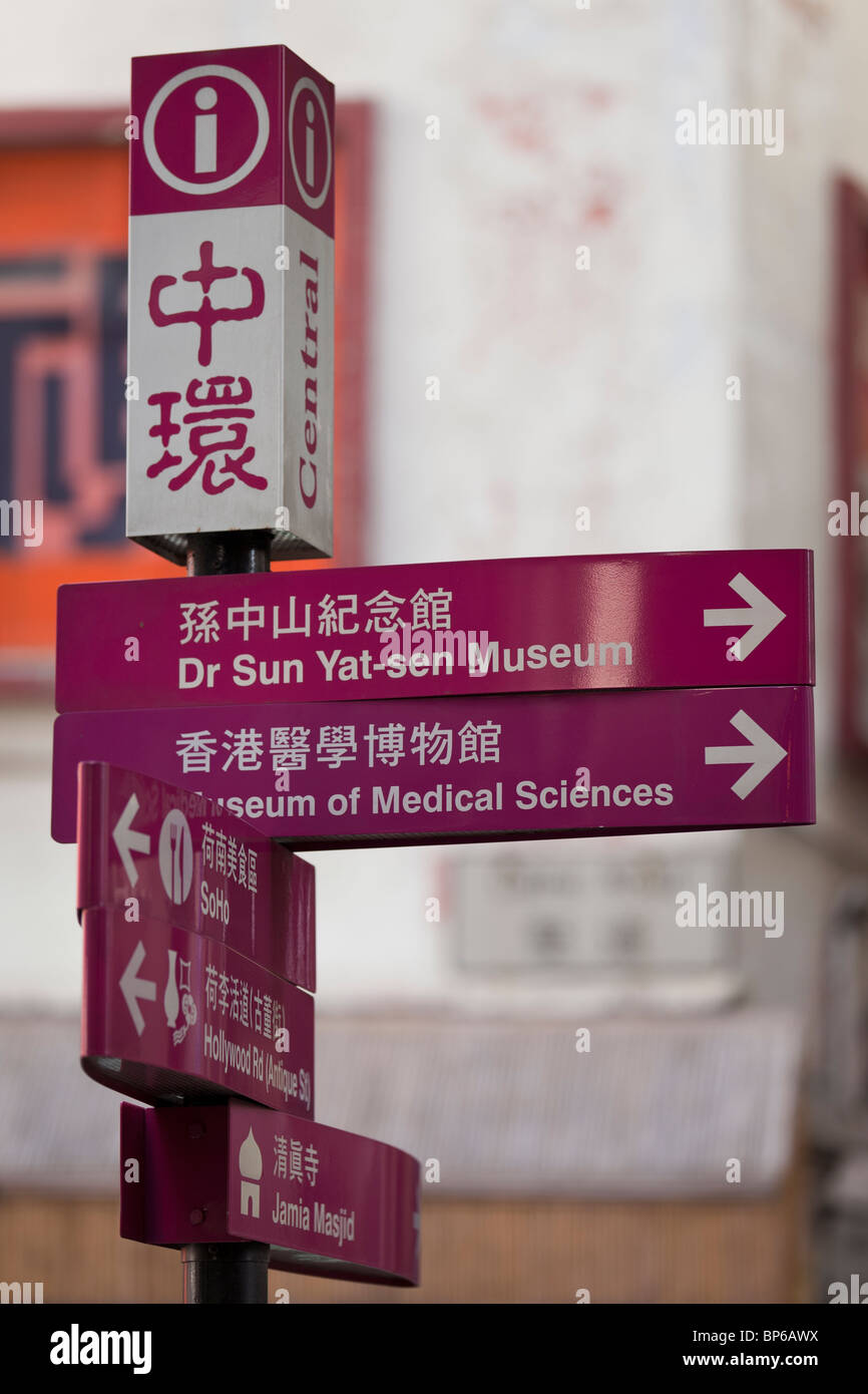 Tourist street signs pointing out popular tourist destinations and ...