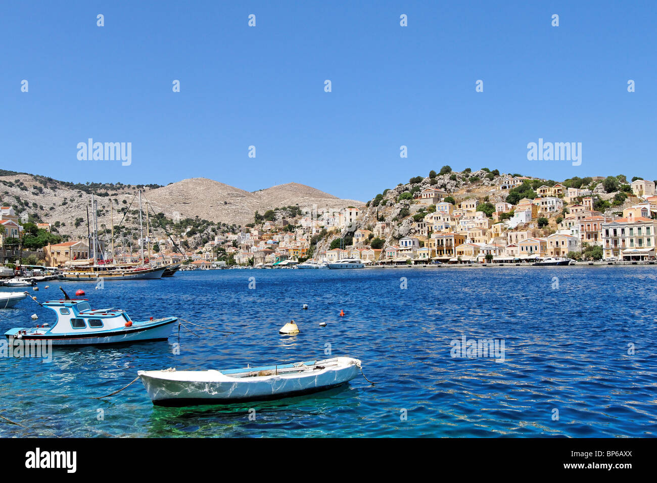 View of the Harbor on the Island of Simi in Greece Stock Photo - Alamy
