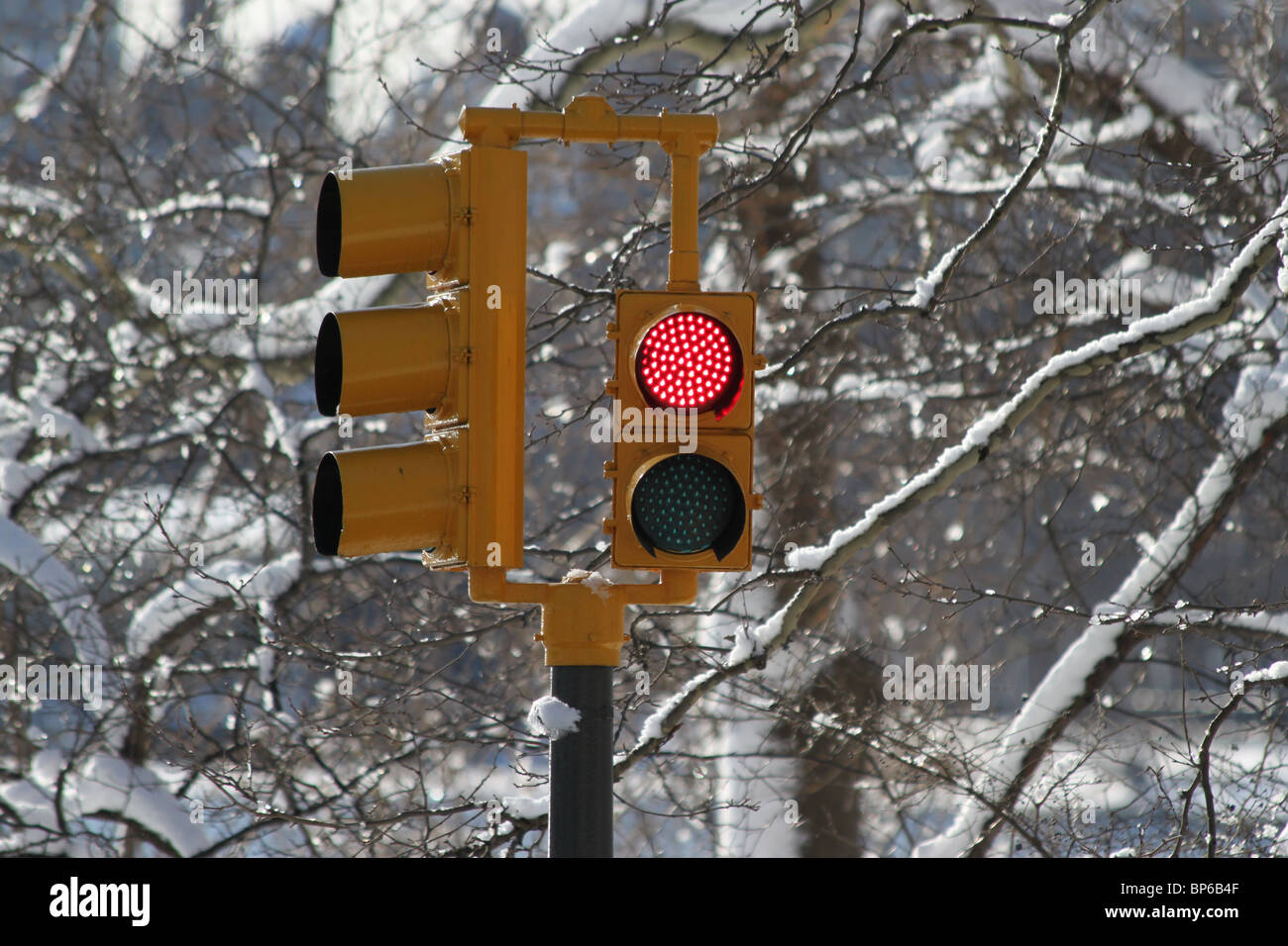 red light, central park, snow, new york Stock Photo - Alamy