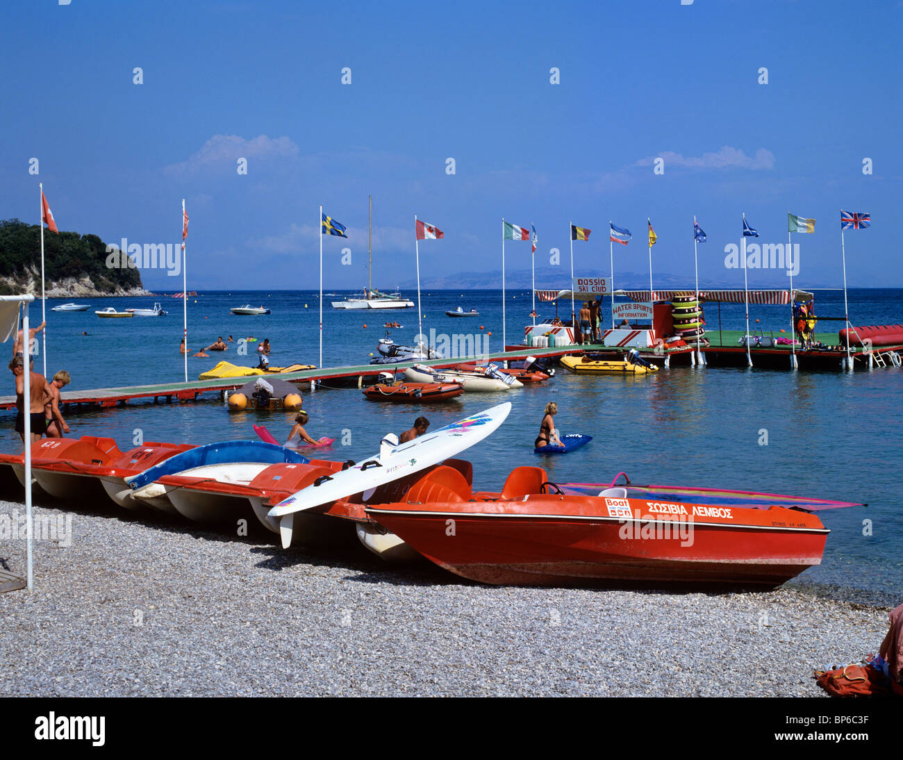Corfu - Watersports centre on Dassia Beach Stock Photo - Alamy