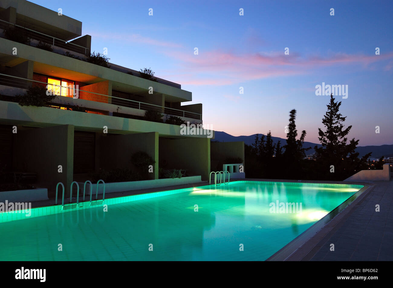Sunset at the luxury villa, Crete, Greece Stock Photo - Alamy