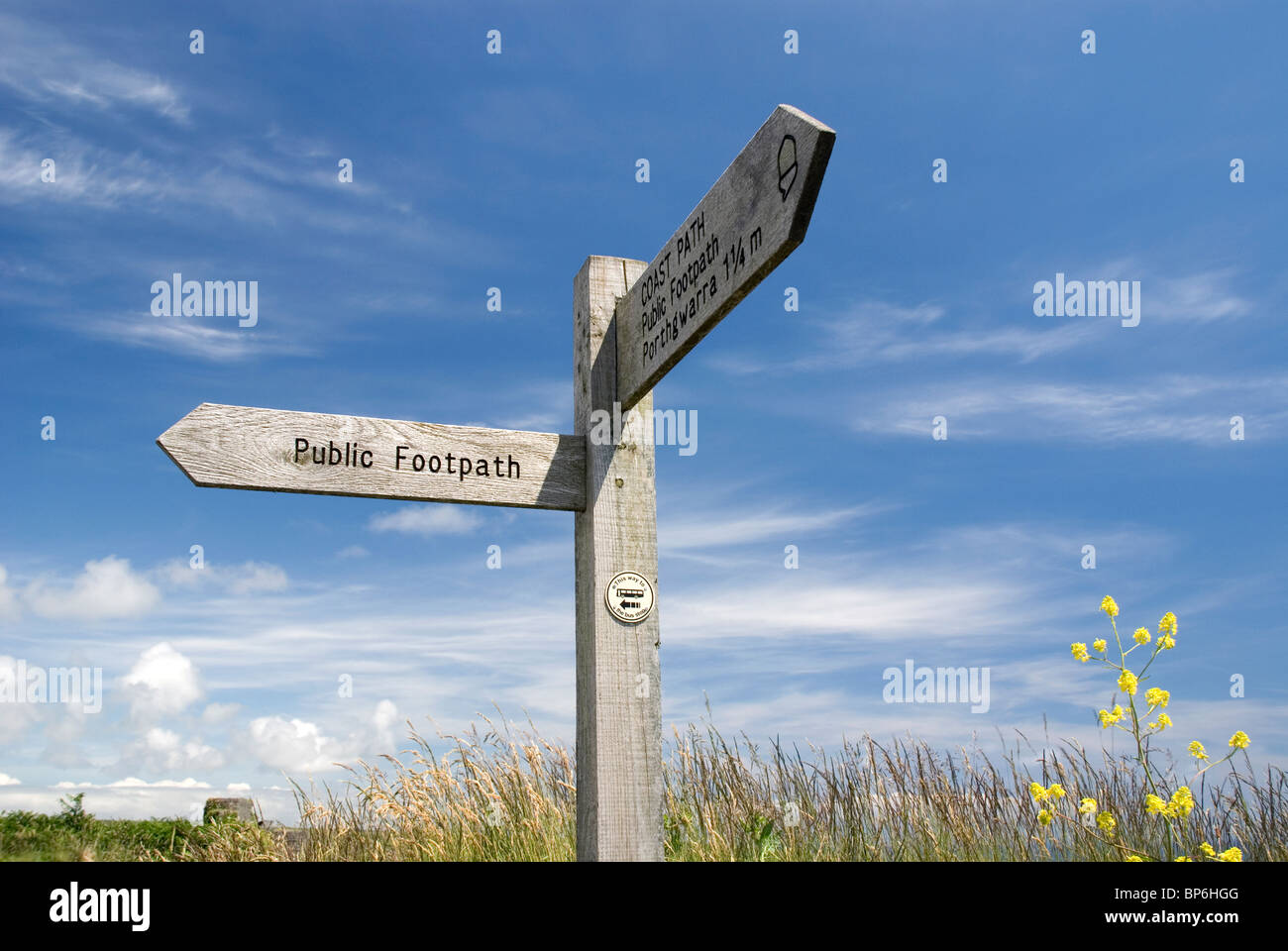 Signpost on Cornwall coastpath Stock Photo - Alamy