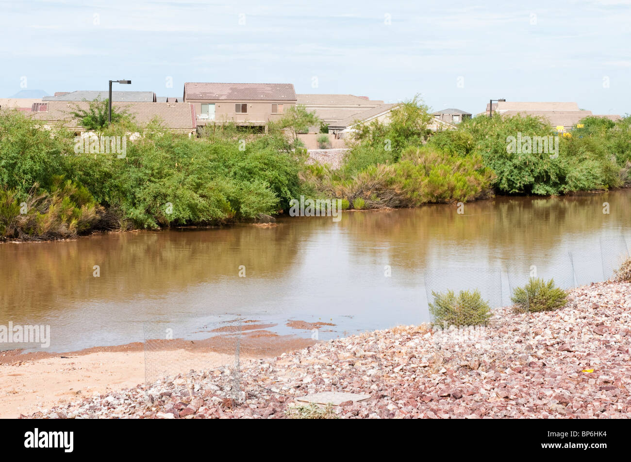 Storm water is collected in runoff basins in a residential area Stock ...