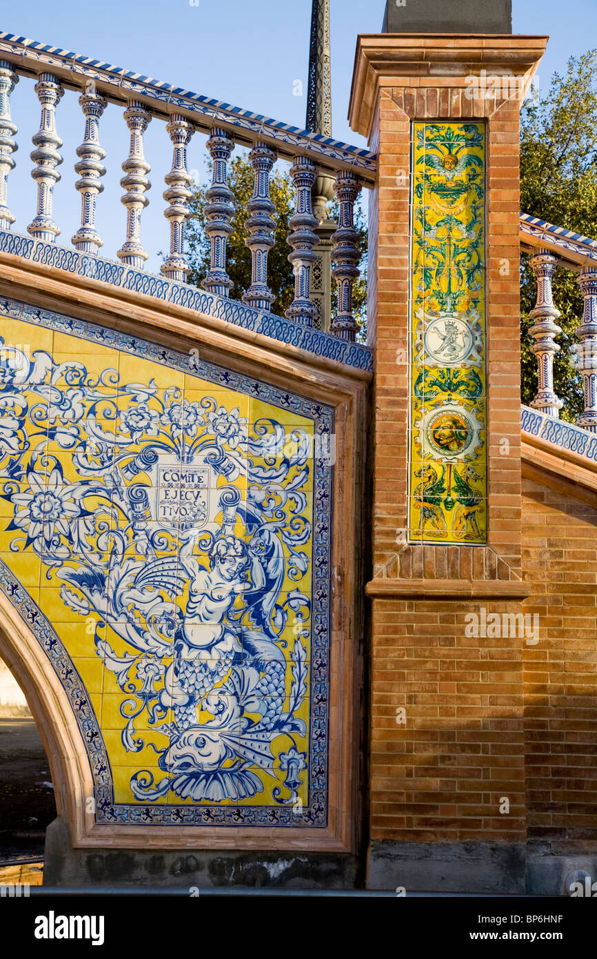 Decorative tile / tiles / tiling / on a tiled bridge crossing the moat ...