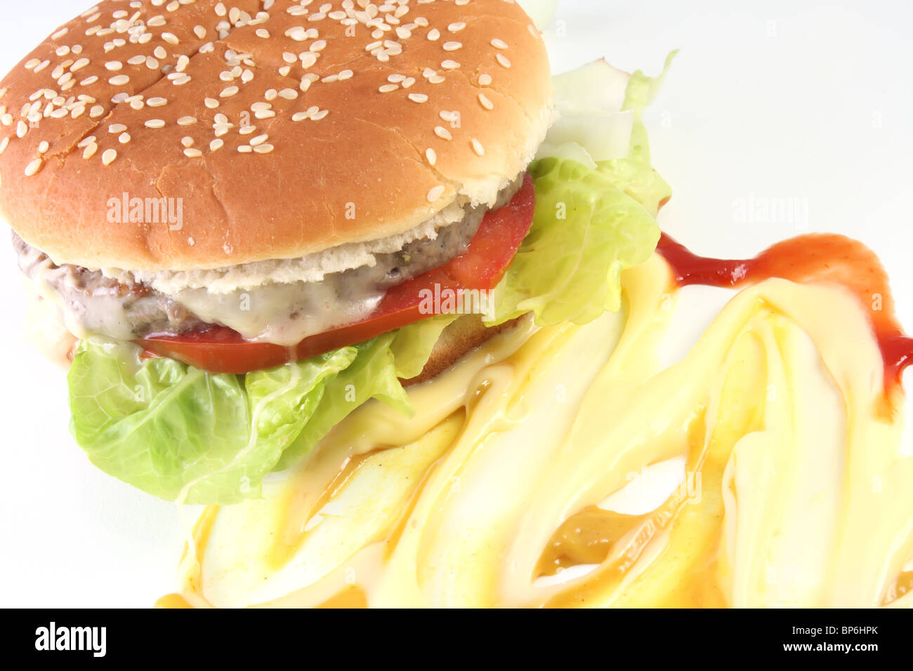 one hamburger and condiments Stock Photo - Alamy