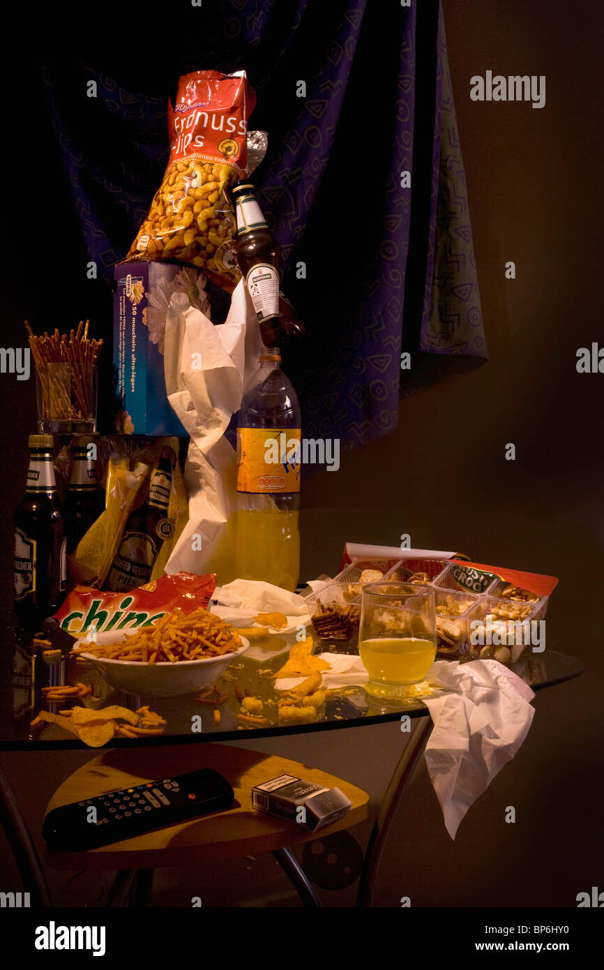 Messy table after a party Stock Photo - Alamy