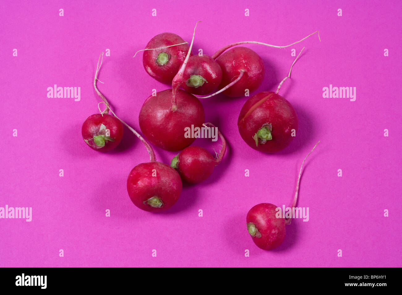 A group of radishes on a pink background Stock Photo - Alamy
