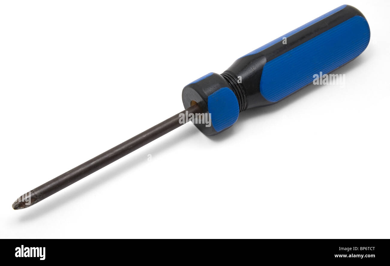 Phillips screwdriver with a blue handle on white background Stock Photo ...