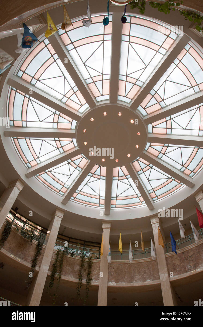 Stained glass ceiling of the rotunda of the New Mexico state capitol ...