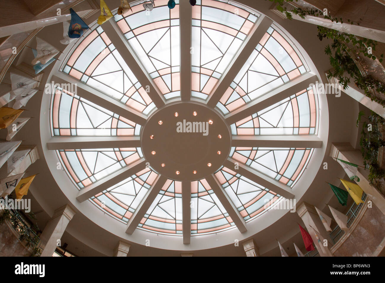 Stained glass ceiling of the rotunda of the New Mexico state capitol ...