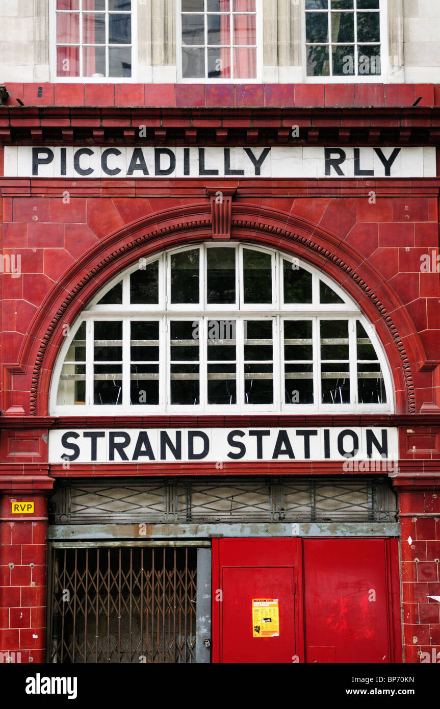 Detail of the disused Strand Underground Station, London, England, UK ...