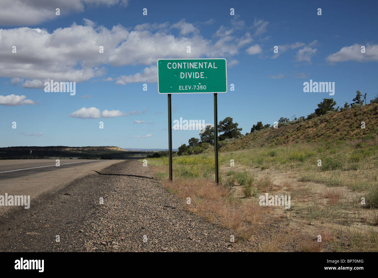 Road sign marking the Continental Divide on Route 550 in New Mexico ...