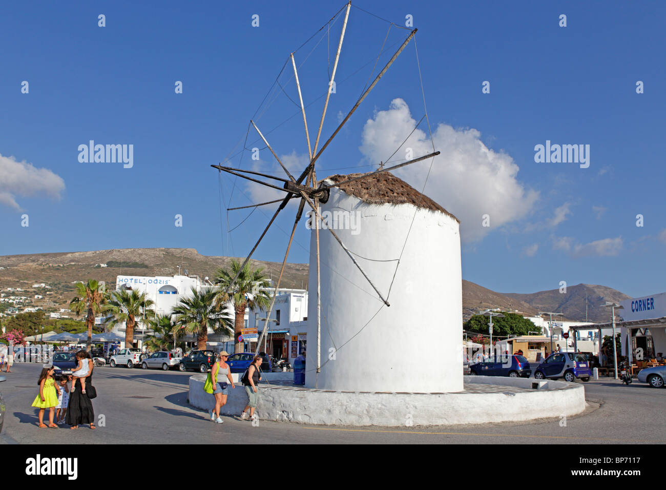 windmill at the harbour of Parikia, Island of Paros, Cyclades, Aegean ...